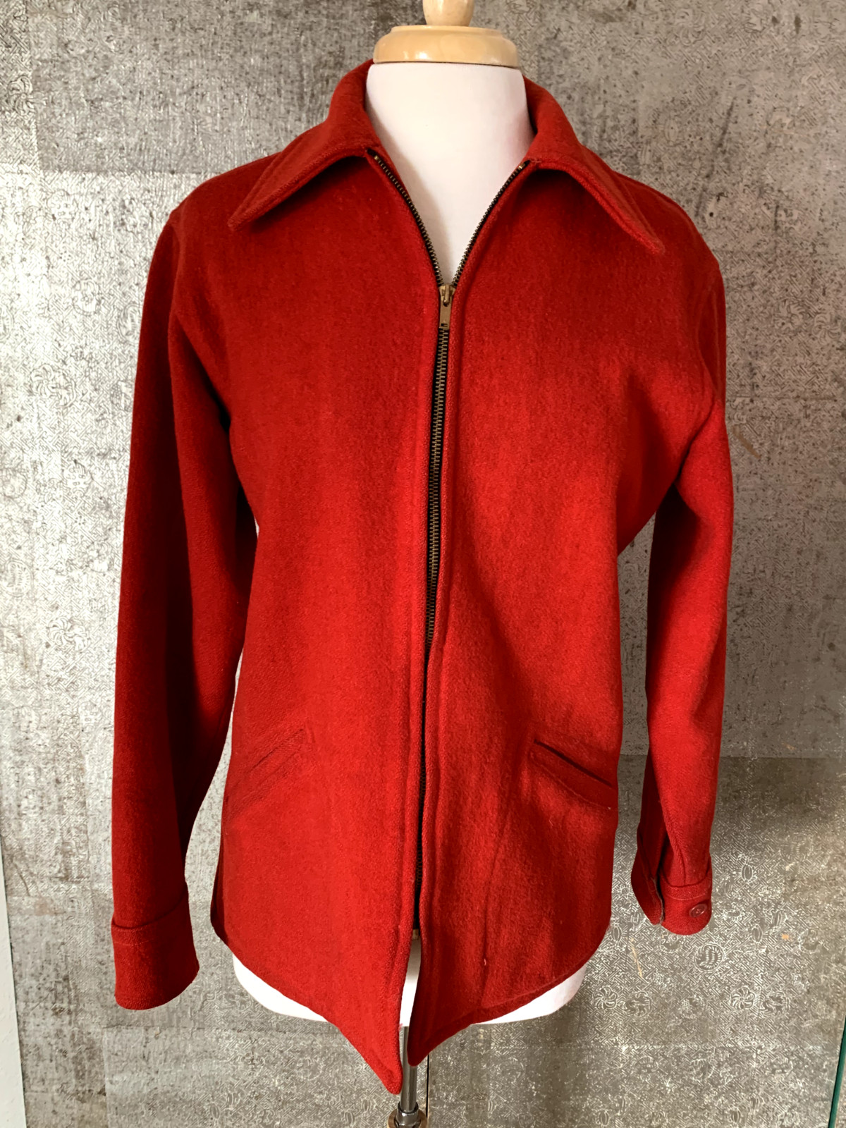 Vintage 1930's/ 1940's Red Wool Zip Up Jacket Unisex - Gem