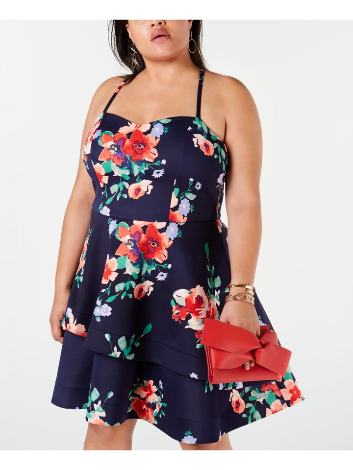 SEQUIN HEARTS Womens Spaghetti Strap Knee Length Party Fit + Flare ...