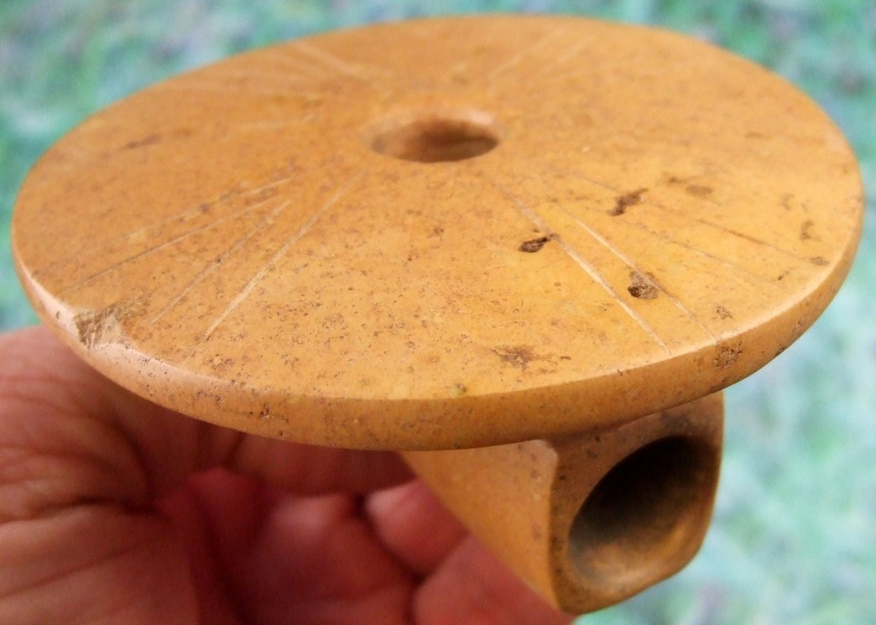 Rare Super Fine Engraved Ohio Pipestone Disc Pipe with Insight COA ...