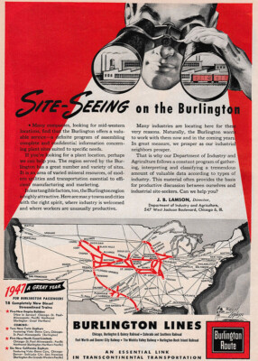 1947 Burlington Route: Site Seeing On the Burlington Vintage Print Ad ...