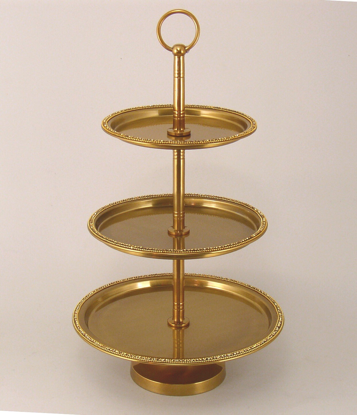 Cake Stand 3-Tier Gold Finish Metal Cupcakes Rhine Stone Border 12"Dia ...
