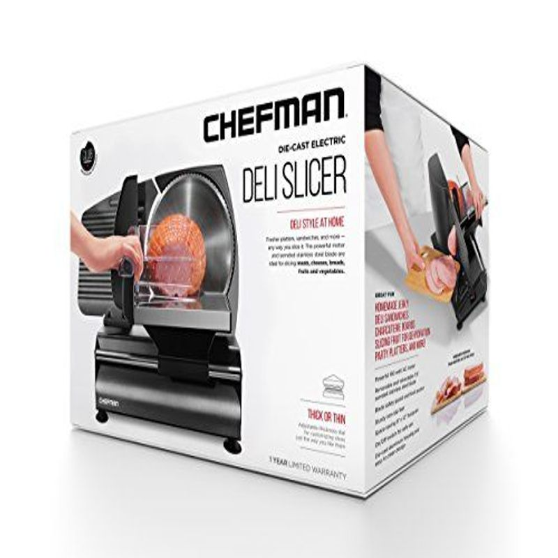 Chefman Die-Cast Electric Meat & Deli Slicer, A Adjustable Slice, Black ...