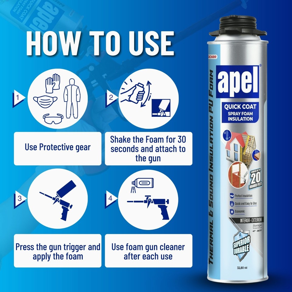 apel Spray Foam Insulation - (12 x 32.80 oz./ 240 Bd ft) Self Expanding ...