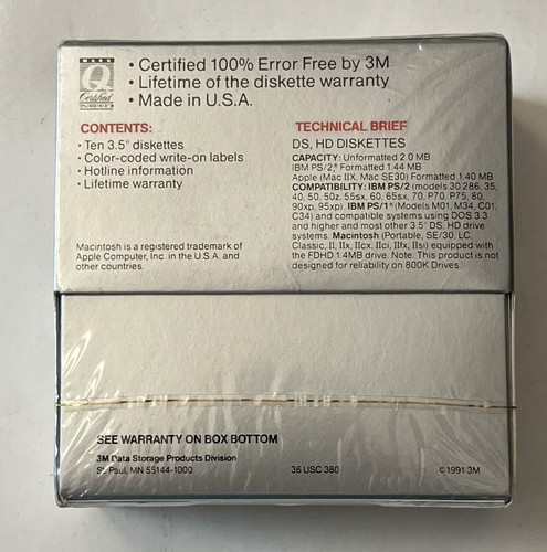 3M High Density DS HD 3.5" Diskette - Box of 10 (12513) for sale online ...