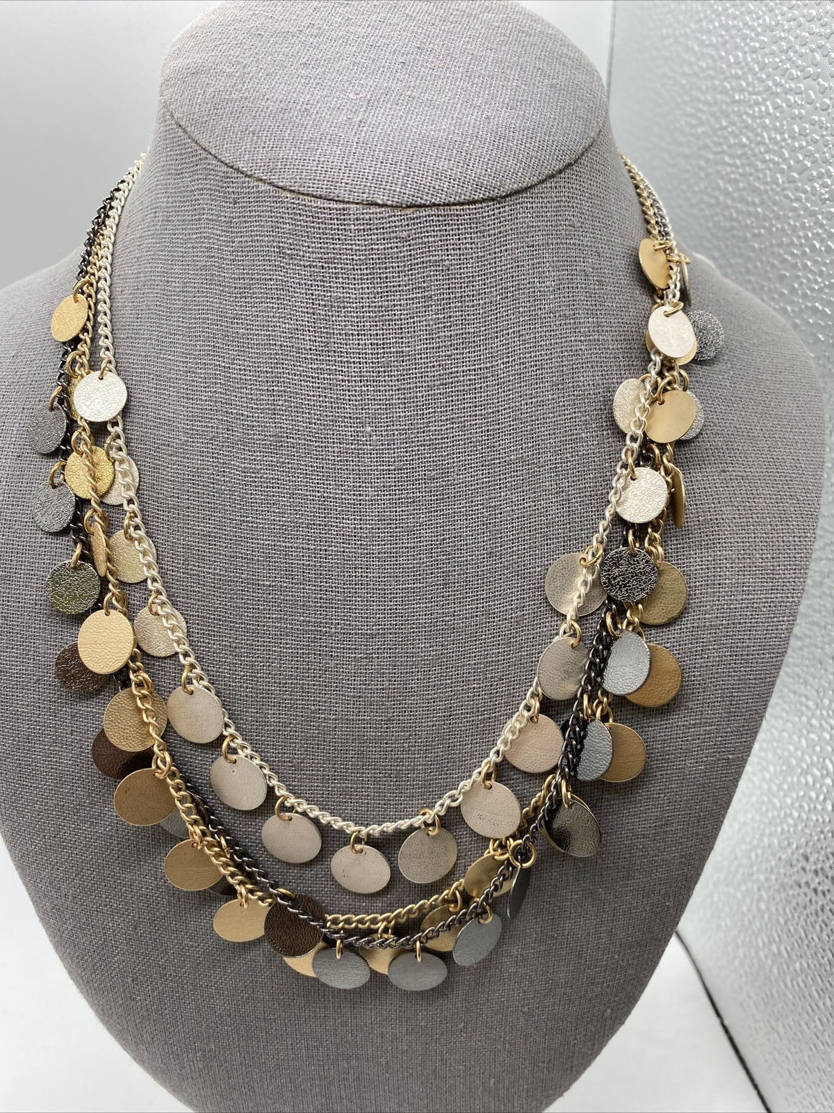 Multi Tone Multi Strand Hammered Disc Necklace - Gem