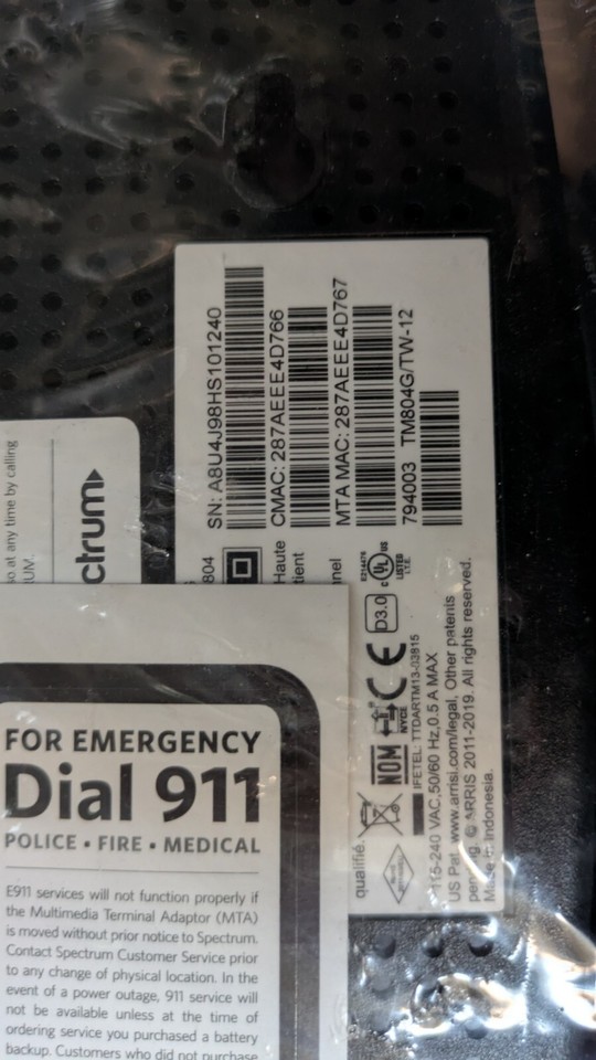 ARRIS Touchstone TM804G / TW-12 DOCSIS 3.0 Internet & Telephone Modem ...