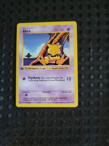 Pokemon Card - Abra 1st Edition Base Set (Shadowless) 43/102 Common | eBay