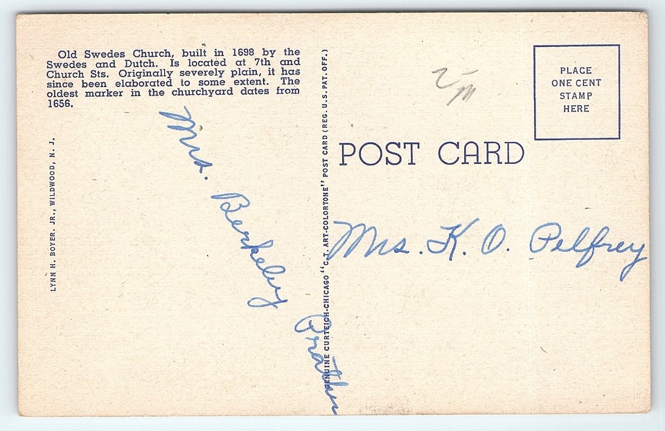 Postcard Interior Old Swedes Church Built 1698 Wilmington Delaware | eBay