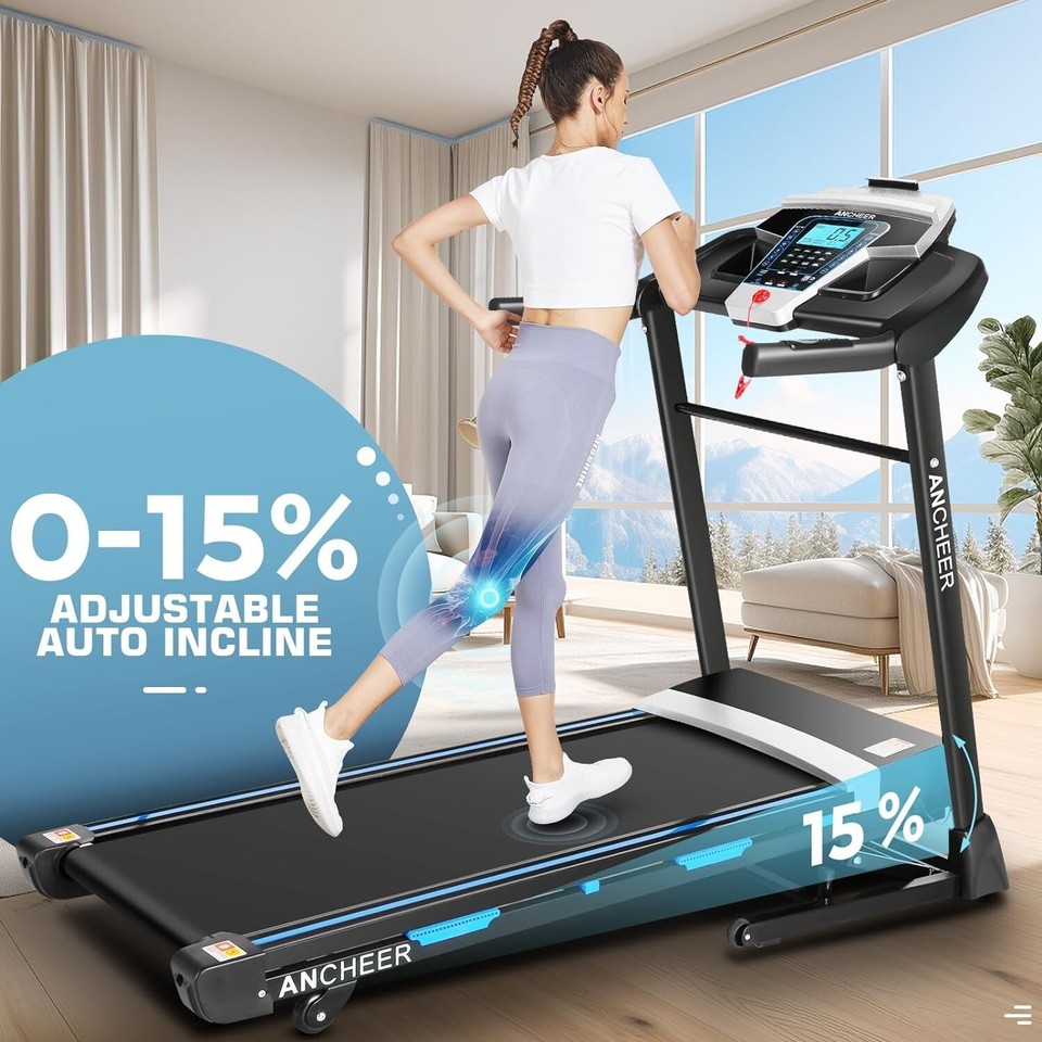 3.25HP Motor Foldable Treadmill with 15% Auto Incline Running Treadmill ...