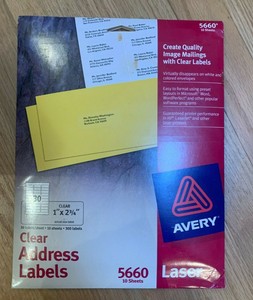 AVERY 5660 Clear Address Labels 32 sheets 1 " x 2 3/4" - 960 labels | eBay