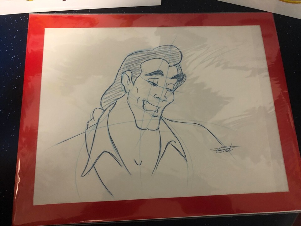 DISNEY BEAUTY AND THE BEAST GASTON PRINT & PROPS CHIP COGSWORTH LUMIERE ...