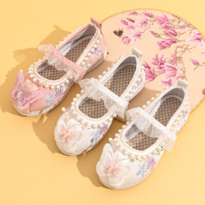 Kids Girls Shoes Ruffle Trim Embroidered Floral 3D Butterfly Beaded ...