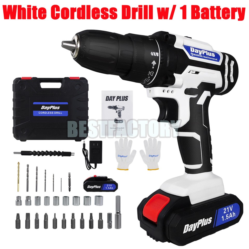 Cordless Compact Drill 21V Battery Combi Driver Screwdriver Set with ...