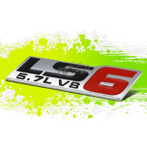 SILVER "5.7L LS6" BLACK & RED LETTER LOGO TRIM BADGE METAL EMBLEM DECAL ...