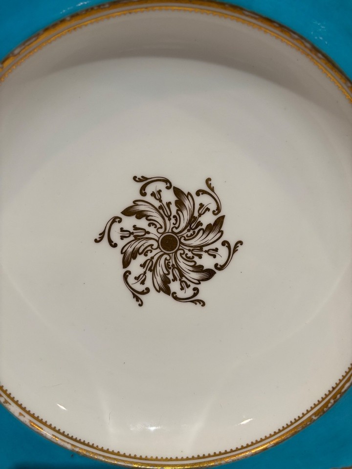 Antique GRAINGER WORCESTER Sevres-Style Celeste Blue & Gold 9-3/8" SOUP ...