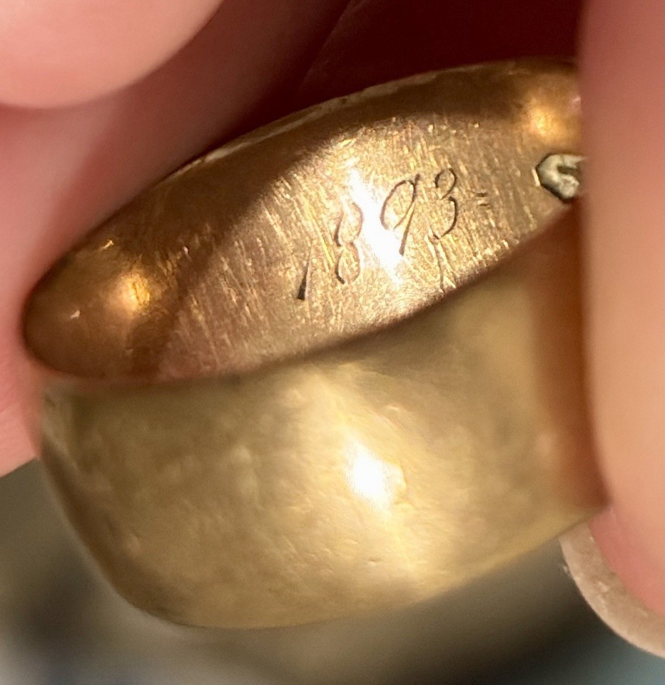 28 Grams Gold Lot 14kt Wear & 12kt Gold Scrap Ring Dated 1893 “J B ...