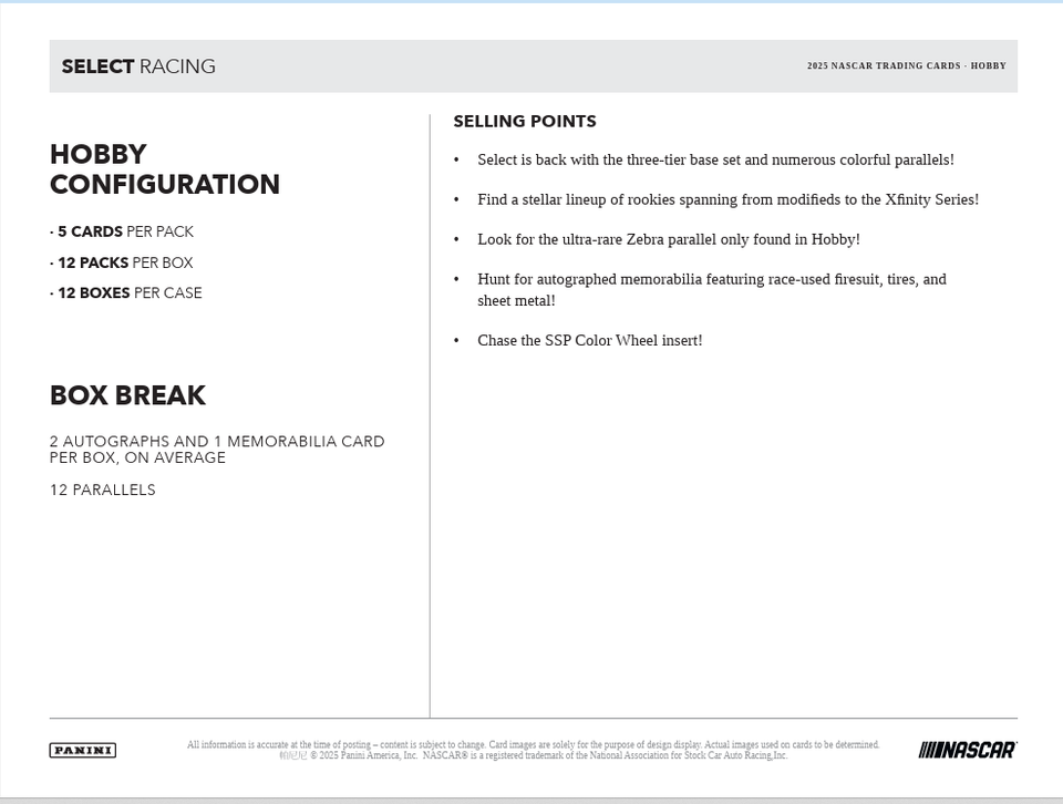 Carson Kvapil 2025 Panini Select Racing Hobby 1/2 Case Driver Break | eBay