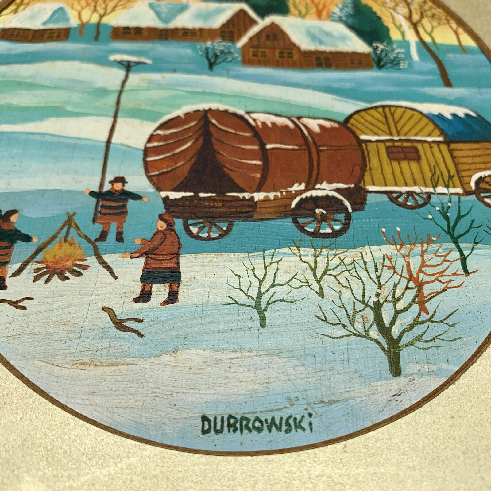 Vintage Framed Winter Oil Painting 16x18 Snow Scene Primitive Folk Art ...