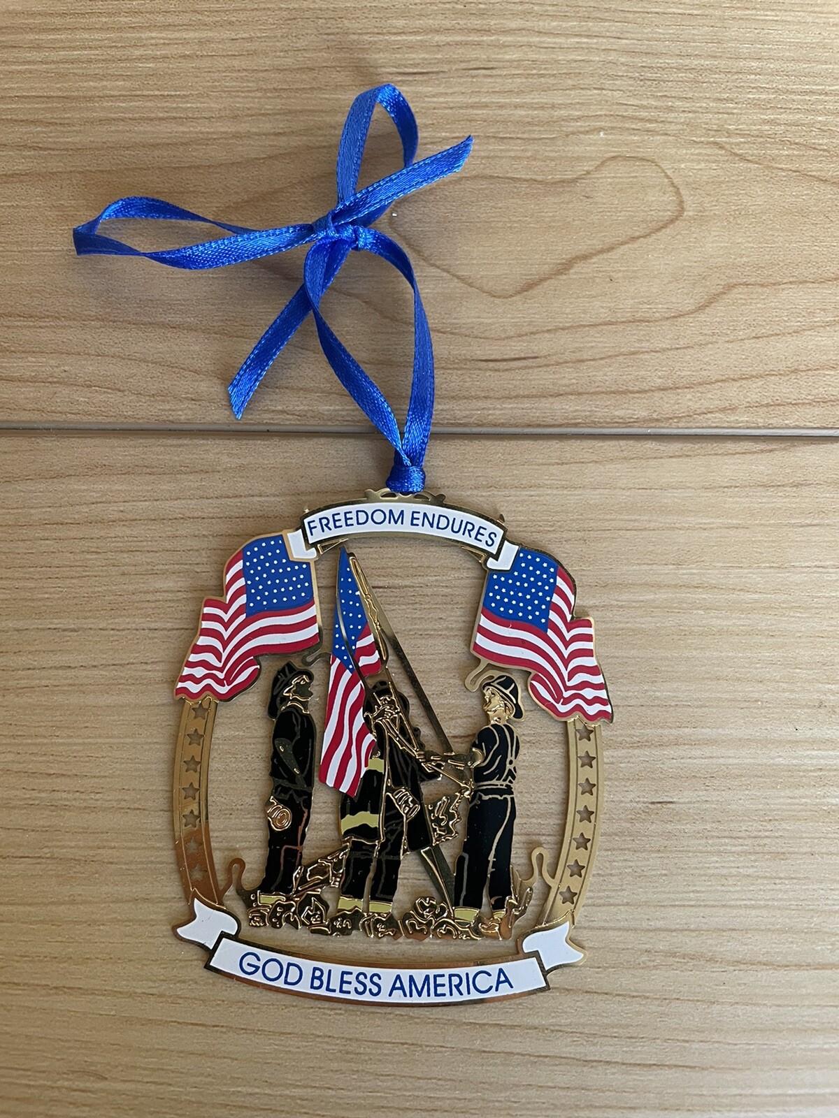 Freedom Endures God Bless America Ornament Gold Plated Firemen USA | eBay