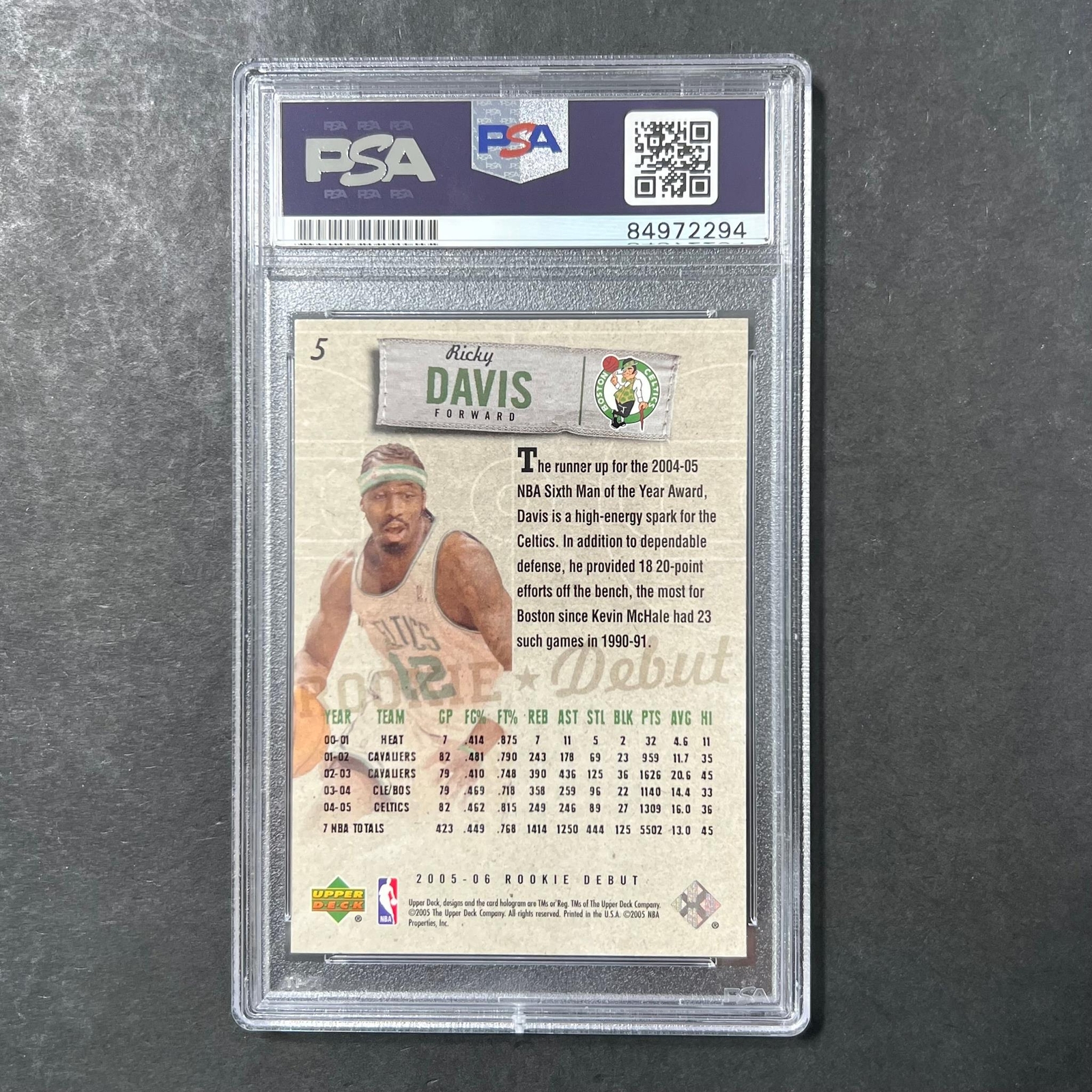 2005-06 Upper Deck #5 Ricky Davis Signed Card AUTO PSA Slabbed Celtics ...