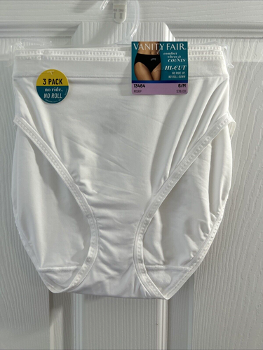 NEW Vanity Fair 3 Pair Comfort Where It Counts Hi-Cut Panties 6/M White ...