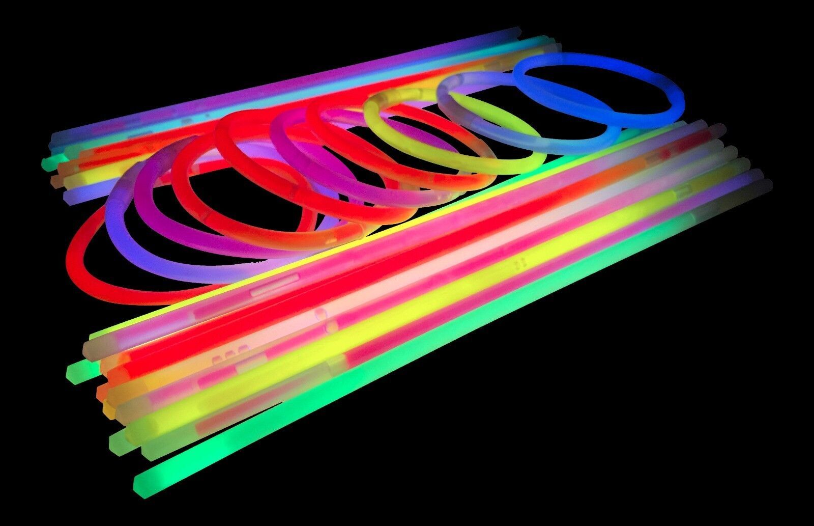 1000 x 8” Glow Sticks in 8 Neon Colours - Bracelets, Necklaces Party ...