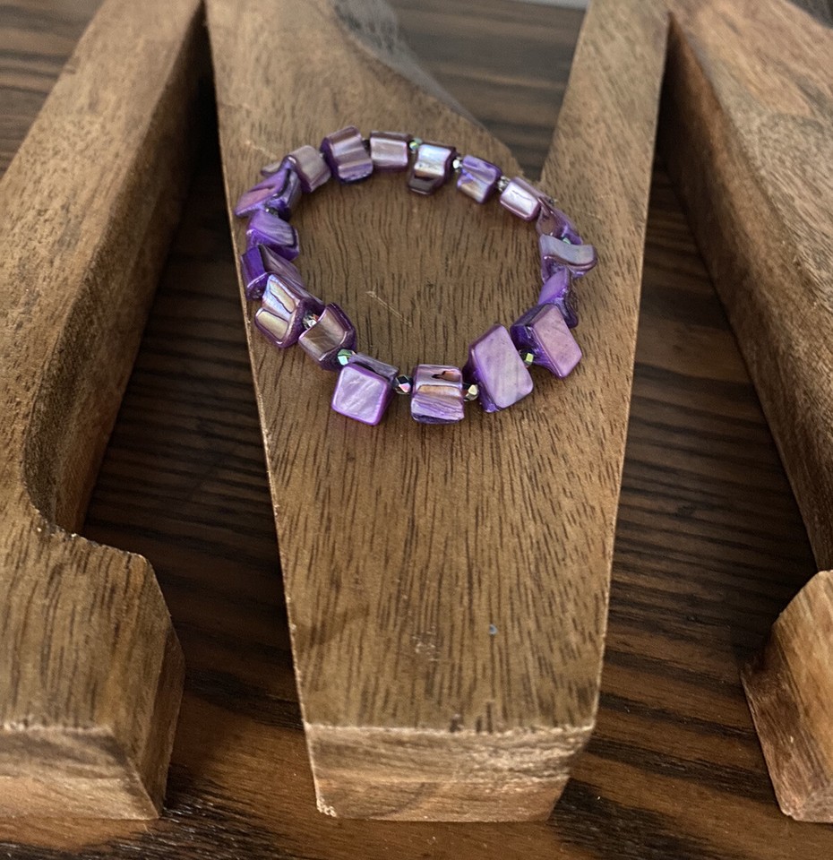 Purple Capiz Shell Stretch Bracelet-Size 7 -Beautiful Gift -Handmade ...