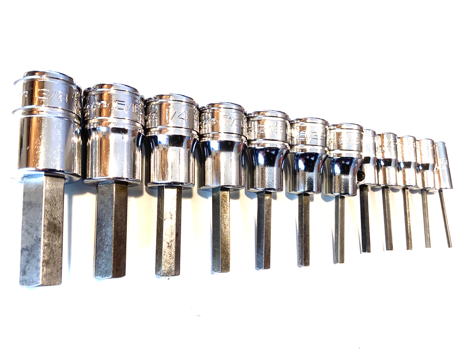 Snap On 12 Piece Combination Drive SAE Hex Driver Bit Socket Set ...
