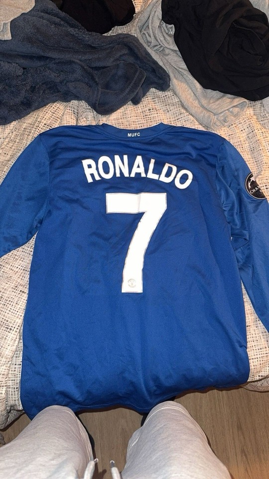 Ronaldo #7 UCL Manchester United 2008/2009 Blue Away Long sleeve Jersey Large | eBay