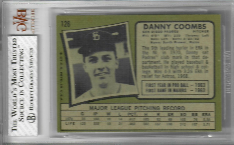 1971 Topps #126 Danny Coombs BVG 8 NM-MT | eBay