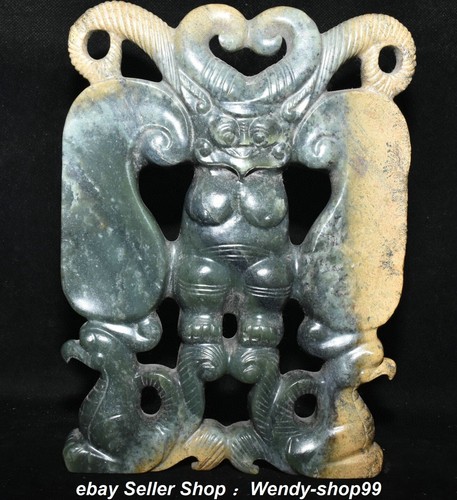 9" Old China Hongshan Culture Hetian Jade Carved Sun God Helios Sun-god ...