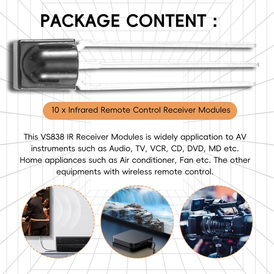10 Pcs Recibir Distancia 15M Infrarrojos VS838 Receptor IR Modulos ...