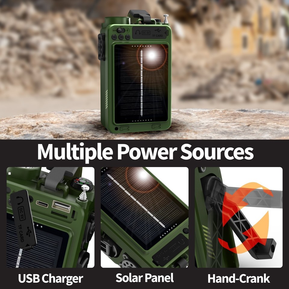 Hand Crank Weather Radio Emergency Solar IPX3 4000mAh Power Bank ...