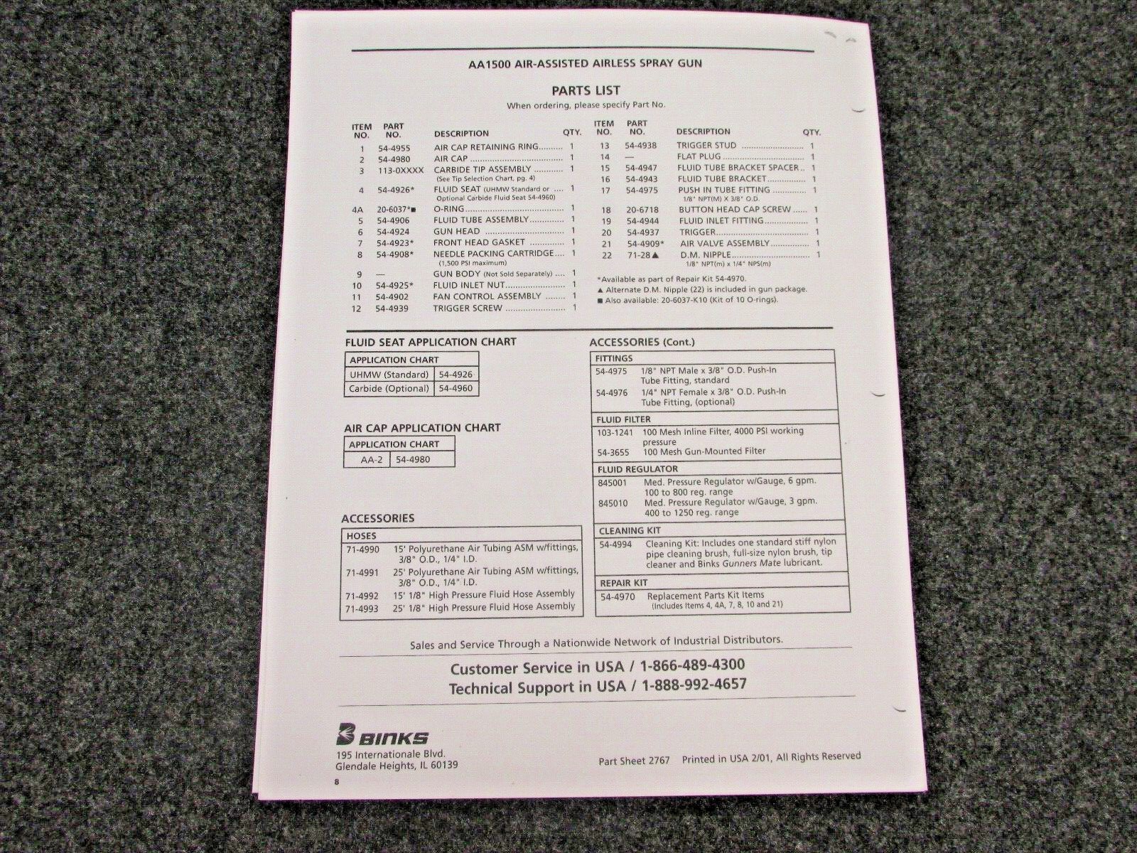 BINKS AA1500 AIR-ASSISTED AIRLESS SPRAY GUN PARTS MANUAL | eBay