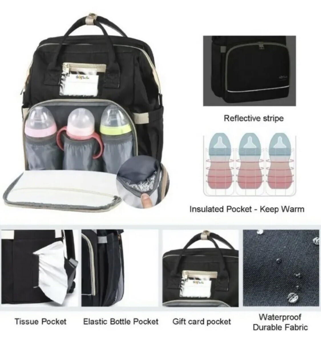 Diaper Bag Happy Luoka Diaper Backpack w/Changing Table, Bottle Warmer ...
