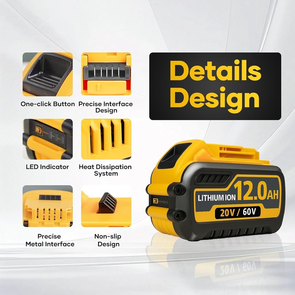 12Ah DCB609 For DEWALT DCB606 DCB612 20V/60V MAX FLEXVOLT Li-Ion ...