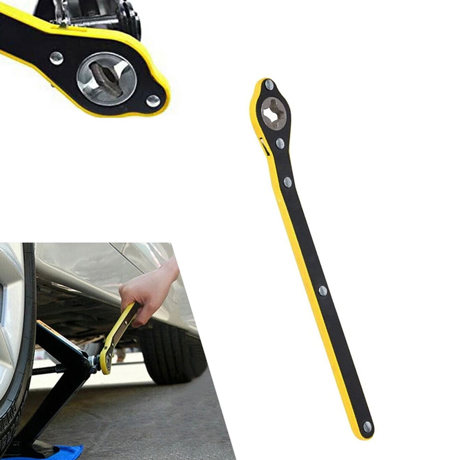 1x Car Jack Ratchet Wrench Tire Wheel Lug Wrench Hand Tool Exterior ...