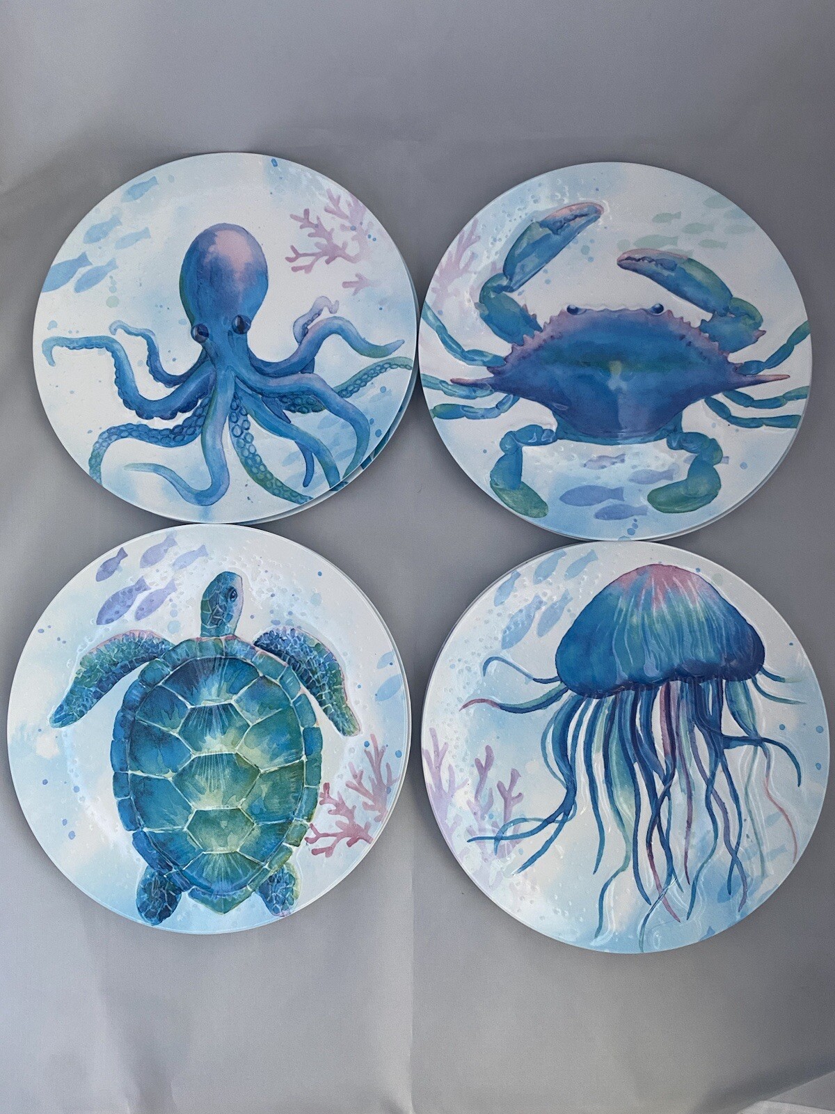 PIER 1 Set Of 4 NEW Melamine Plates Nautical Caribbean Sea Ocean Theme ...
