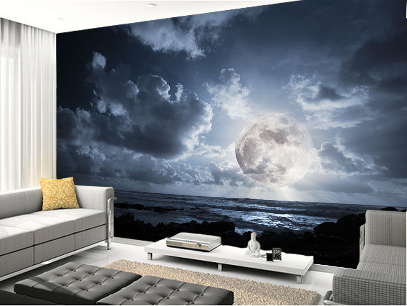 Shimmering Beautiful Moon Dark Night 3D Full Wall Mural Photo Wallpaper ...