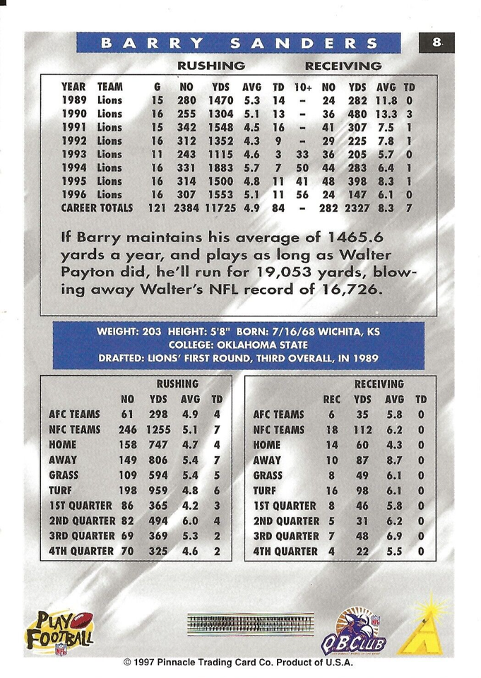 1997 Barry Sanders Score #8 (NM/MINT) HOF | eBay