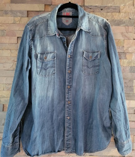 UK STYLE French Connection Denim Distress Jean Shirt Button Down Blue ...