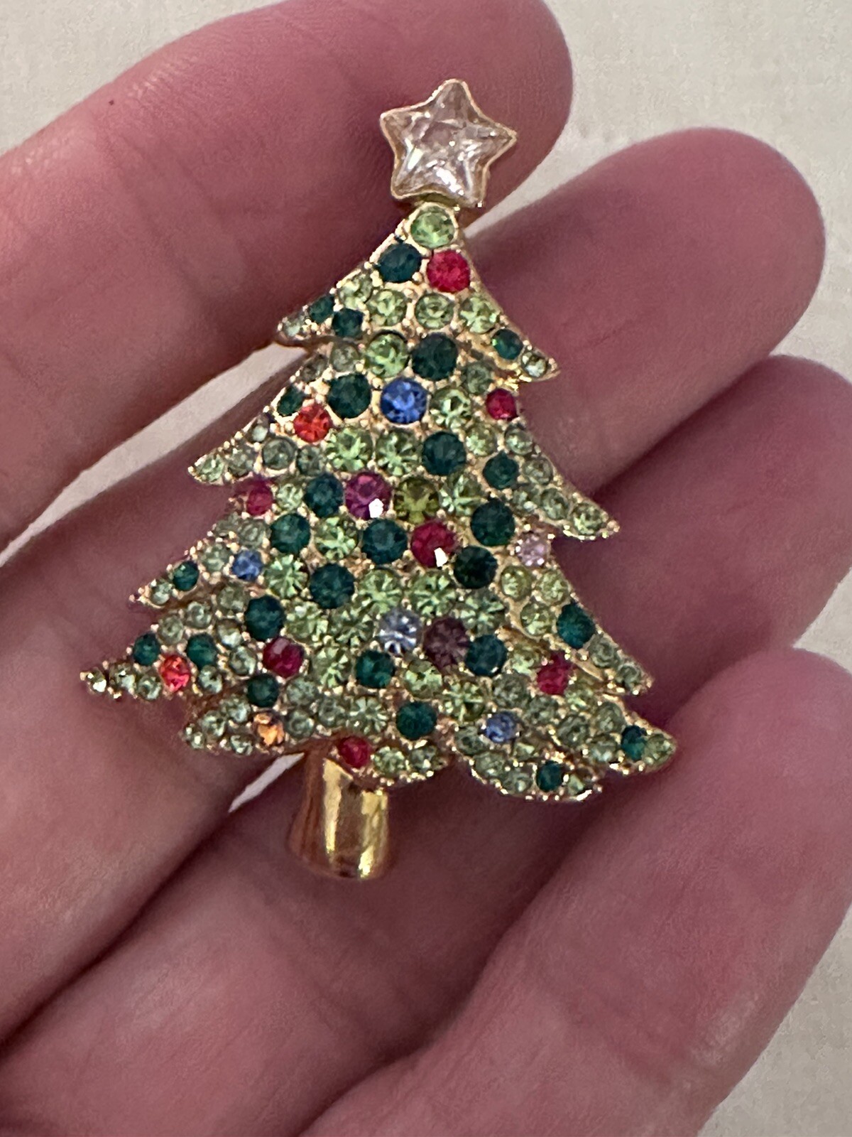 Talbots Gold Plated Christmas Tree Brooch Swarovski C… - Gem