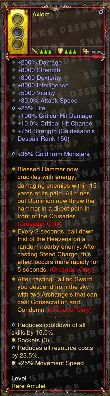 Diablo 3 - Ethereal + Sanctified Powers - Crusader Amulet - Axiom ...