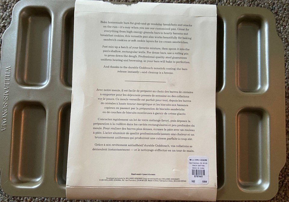 Williams Sonoma Snack Bar Pan Non-stick Granola Cookies 12 Bars ...