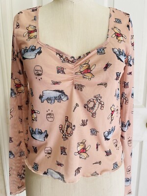 Disney Sheer Peach Winnie The Pooh Long Sleeve Mesh Top Size Large | eBay