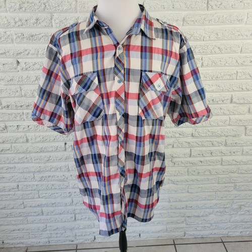 Brooklyn State Men Shirt 4XL Short Sleeve Button Up Casual Blue Red ...