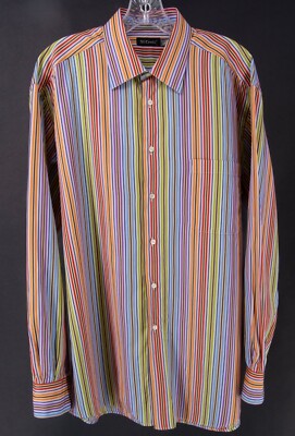 St Croix Men Long Sleeve Buttons Sz L Shirt Multi Color Italian 100% ...