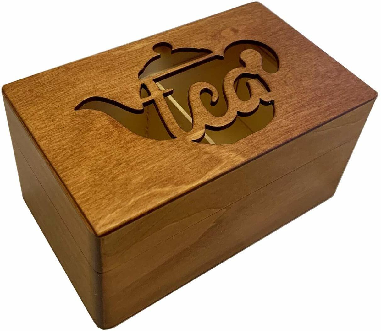 TEA BOX Handmade Wooden Tea Teapot Keepsake Kitchen Art Decor Made in ...
