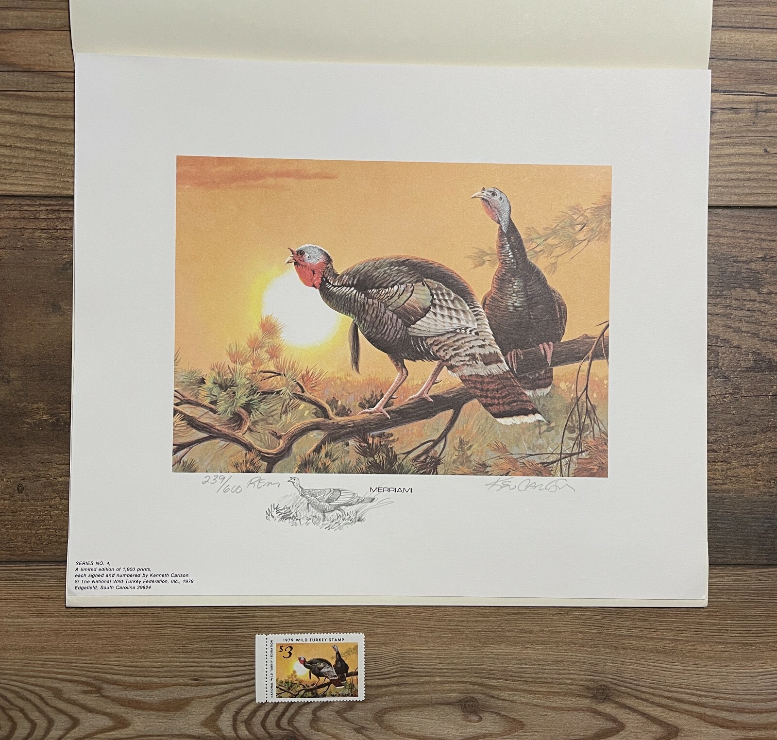 1979 NWTF4 National Wild Turkey Federation Print **Remarque** w/ Stamp ...