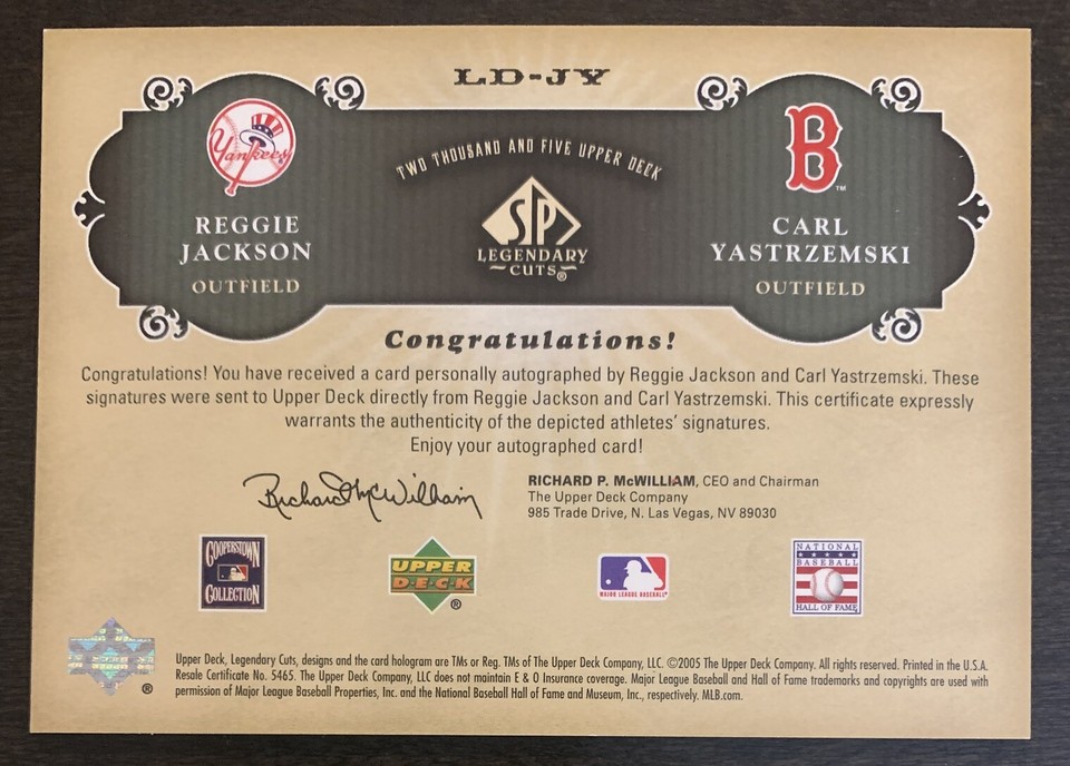 Carl YASTRZEMSKI Reggie JACKSON🔥2005 SP Legendary Cuts Duels AUTO #LD ...